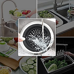 2PCS Sink Strainers,Flexible Silicone and Stainless Steel Kitchen Sink Drainer Baskets，Large Wide Rim 4.5 inch Diameter,Rust Free,Prevent Food Residues from Clogging