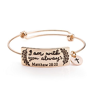 Yiyang Bible Verse Bracelet Christian Gift Religious Jewelry for Women Inspirational Bangle Engraved I Am With You Always(Rose Gold)