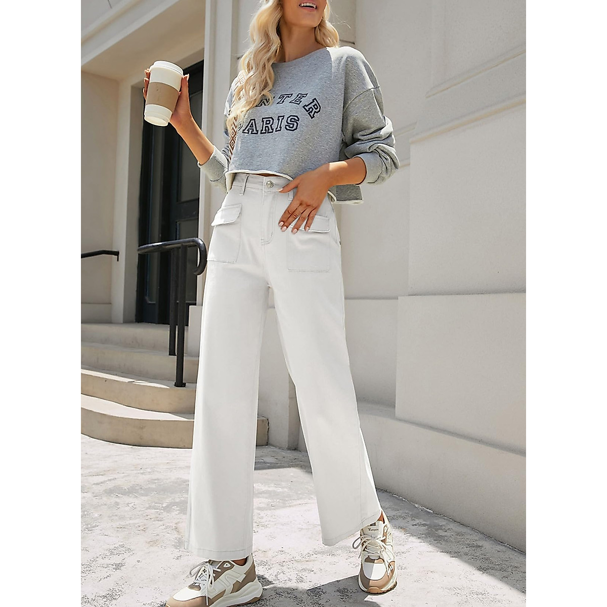 Dokotoo Cargo Pants Women Womens Pants Wide Leg High Waisted Jeans Pants White Work Slacks Dress Pants 2025 Trendy Outfits Spring Fashion Clothes Clothing Womens Trousers Casual Teacher Pants Palazzo