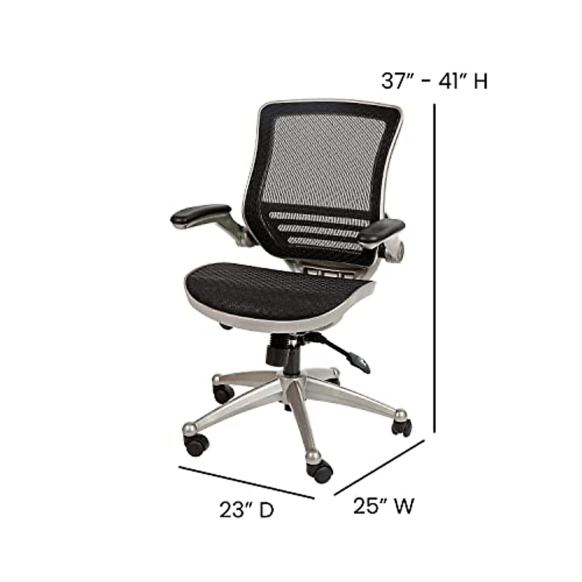 Flash Furniture Warfield Mid-Back Transparent Black Mesh Executive Swivel Office Chair with Graphite Silver Frame and Flip-Up Arms