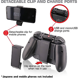 Nyko Clip Grip Power - Joy-Con Grip with Cell Phone Mount, rechargeable battery pack, game storage and SD Card holder for Nintendo Switch