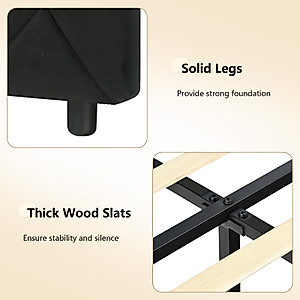 4 EVER WINNER Queen Size Bed Frame with 4 Storage Drawers, Velvet Tufted Diamond Platform Bed Frame with Upholstered Wingback Headboard, Heavy Duty Solid Wood Slats Support, No Box Spring Need, Black