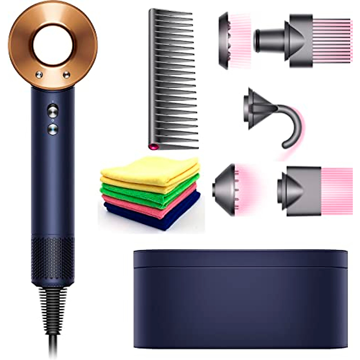 Premium Dyson Supersonic Hair Dryer Limited Gift Set Edition: Fast Drying, Controlled Styling, Powerful, Low Noise, Light Weight, Engineered for Different Hair Types w/One Maxitek Microfiber Cloth