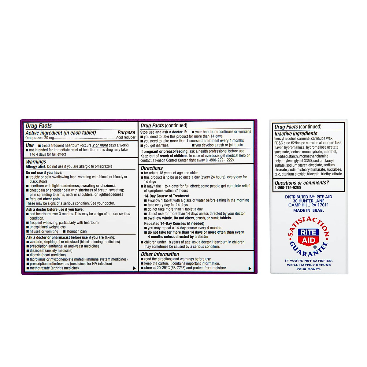 Rite Aid Omeprazole Tablets- 20 mg, 3 Bottles, 14 Count Each (42 Count Total) (Wildberry Mint)