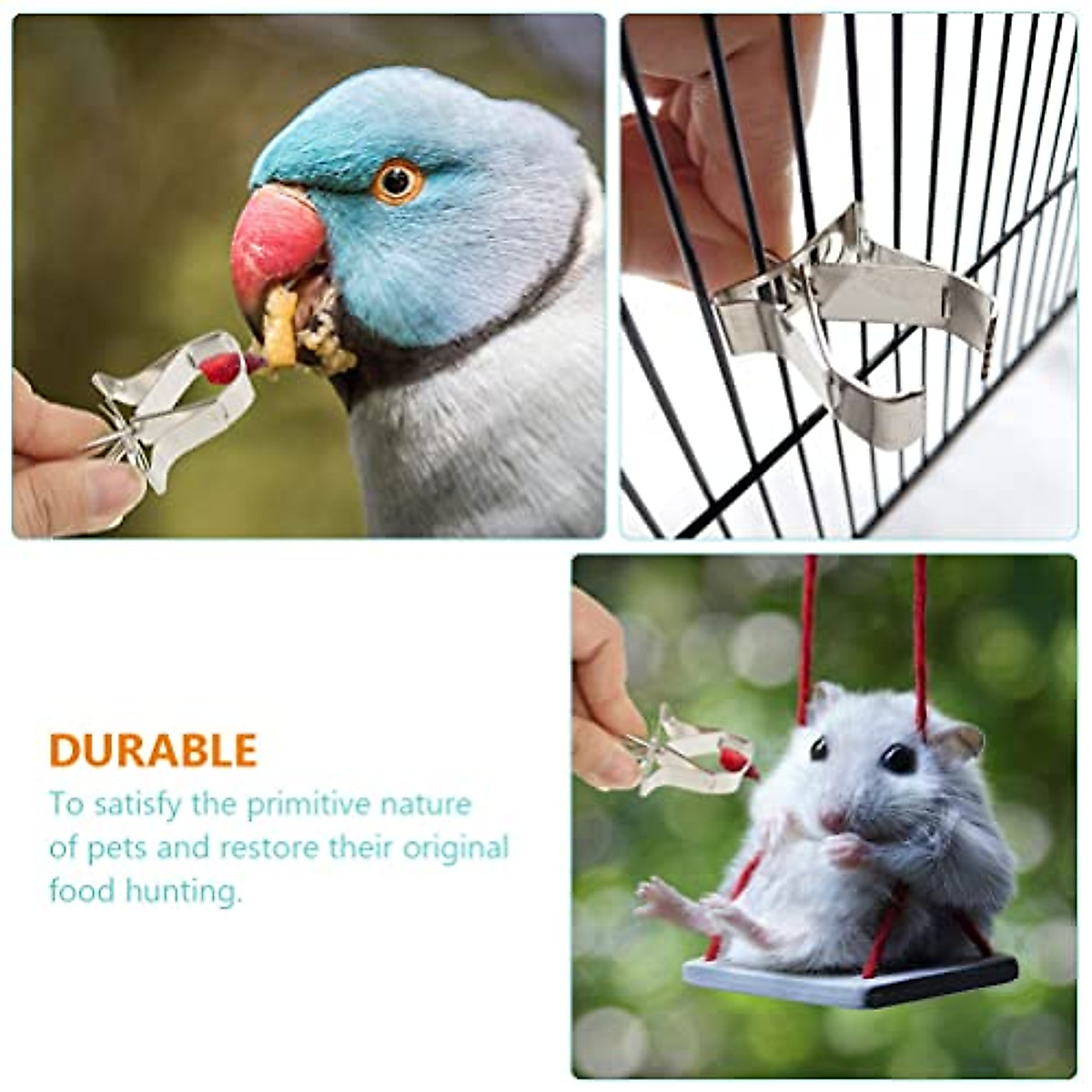 YARNOW Hamster Critters Toys 6pcs Bird Cage Food Holder Clips Stainless Steel Vegetable Fruit Clip Bird Cage Accessories for Birds Parrot Budgie Parakeet Cockatiel Little