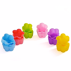 Mirenlife Reusable and Non-stick Mini Silicone Baking Cups/Muffin Cups/Mini Cupcake Liners/Mini Chocolate Holders/Truffle Cups -24 Pack-6 Vibrant Colors Flower