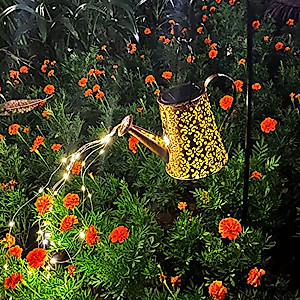 Solar Watering Can with Cascading Lights Waterproof Metal Enchanted Watering Can Solar Waterfall Lights for Outdoor Garden Decor Yard Decorations Pathway Lawn Romantic Atmosphere Lighting
