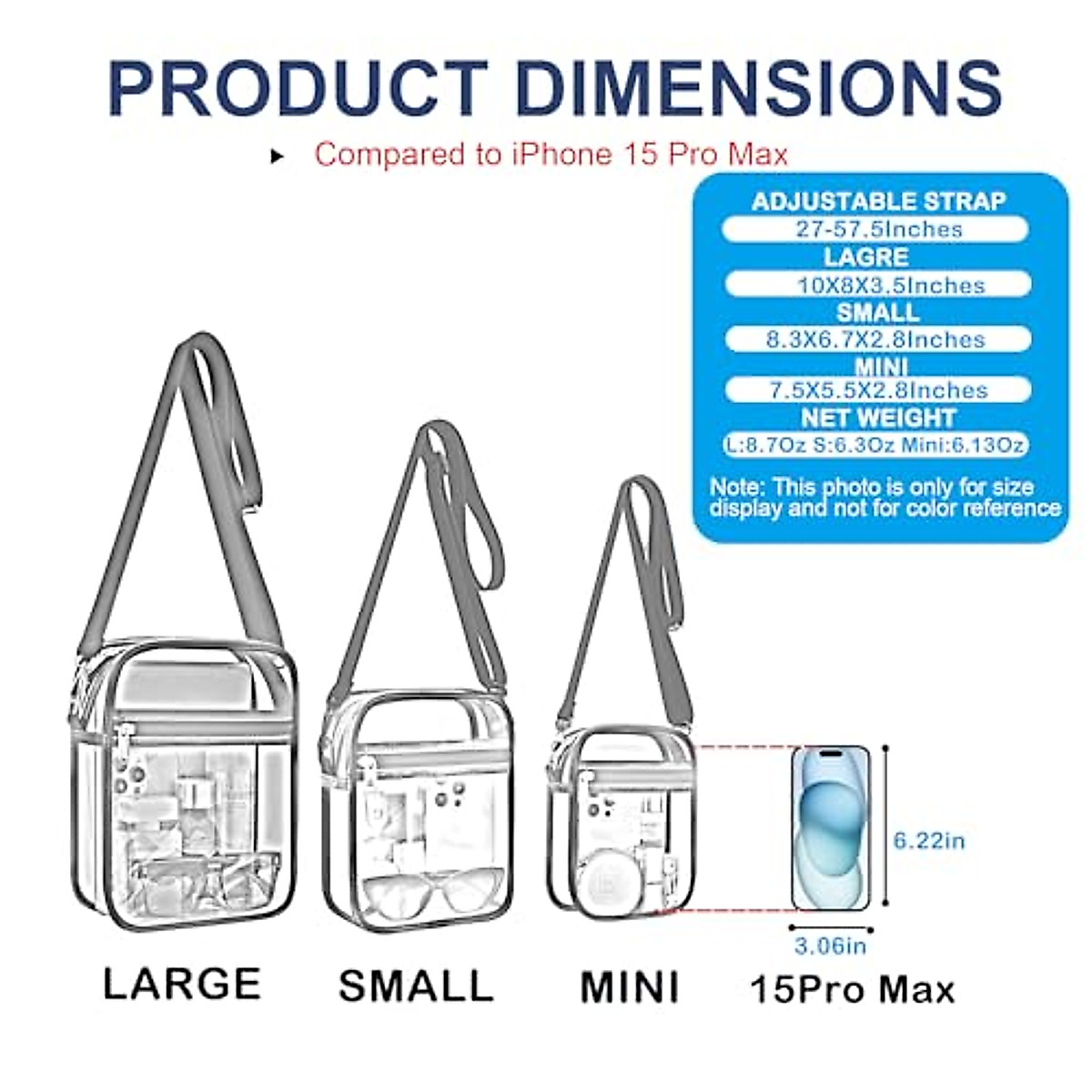 USPECLARE Clear Purse Stadium Approved Clear CrossBody Bag for Men and Women Transparent Messenger Shoulder Bag