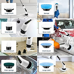 Electric Spin Scrubber, Cordless Cleaning Brush Tub Tile Scrubber for Home, 8 Replaceable Brush Heads, 90Mins Work Time 3 Adjustable Handle 2 Adjustable Speeds for Bathroom Shower Bathtub Glass Car