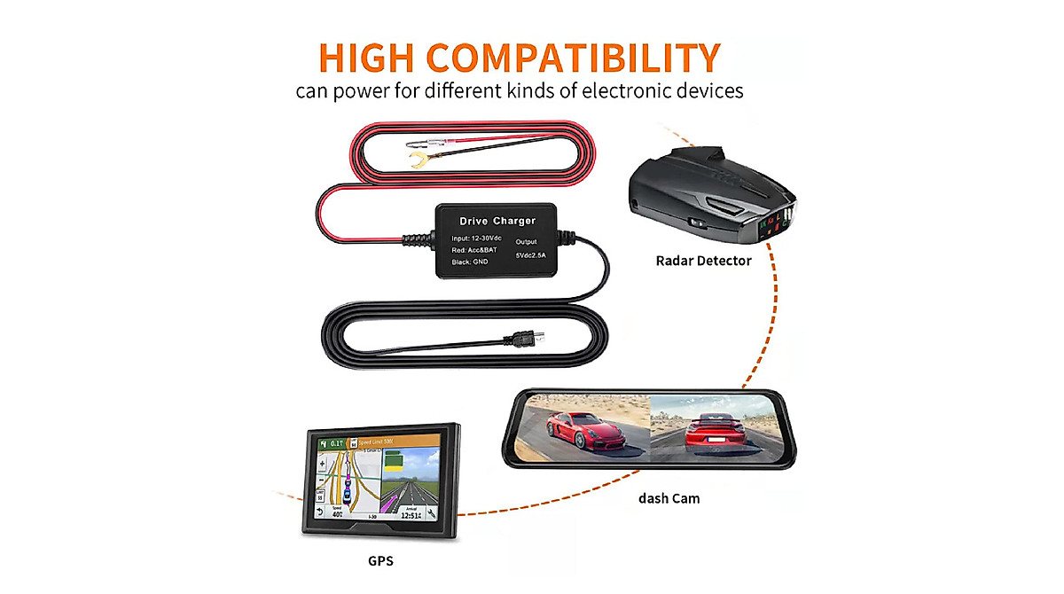 Yctze Dash Cam Hardwire Kit Mini USB Adapter High Securi Car Dash Camera Hard Wire Kit Dashcam ...