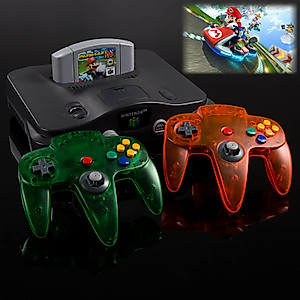 2 Pack Classic N64 Controller, suily Game pad Joystick for 64 - Plug & Play (Non PC USB Version) (Transparent Orange/Transparent Green)