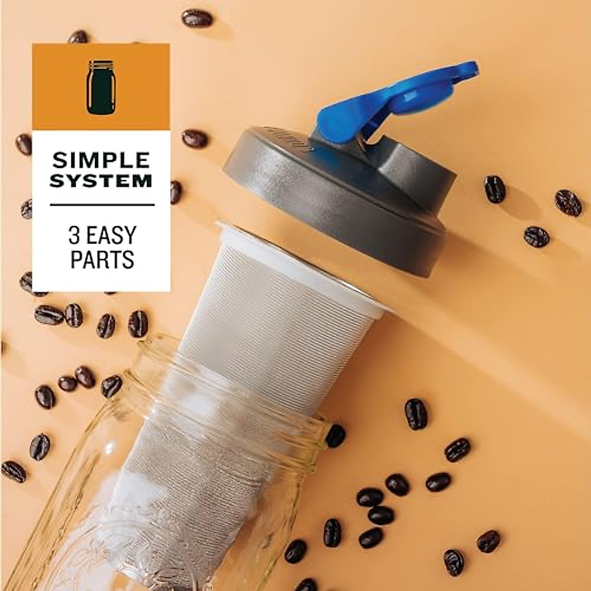 County Line Kitchen Glass Cold Brew Coffee Maker with Lid - Wide Mouth, 2 Quart (64 oz) - Heavy Duty, Leak Proof - Sun & Iced Tea Pitcher, Cold Brew Coffee, Breast Milk Storage, Water - Gray