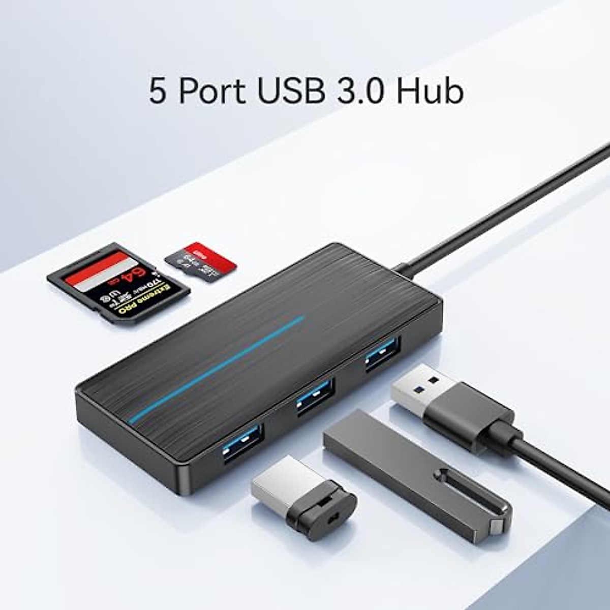 GARMESE USB 3.0 Hub, 5-in-1 USB Hub Splitter USB A Hub with Micro-SD/SD Card Reader and 3 USB 3.0 Ports for Laptop, iMac, MacBook Pro 2015/2016, Google Chromebook and More