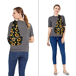 MOSISO Mini Sling Backpack, Small Travel Hiking Daypack Sunflower Rope Crossbody Shoulder Bag, Black