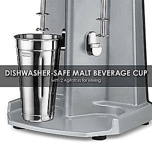 Waring Commercial WDM240TX Heavy-Duty Double Spindle Drink Mixer, Each Spindle Has Independent 1hp Motor, with Countdown Timer, Digital Display, Automatic Start/Stop, 120V, 5-15 Phase Plug, Silver