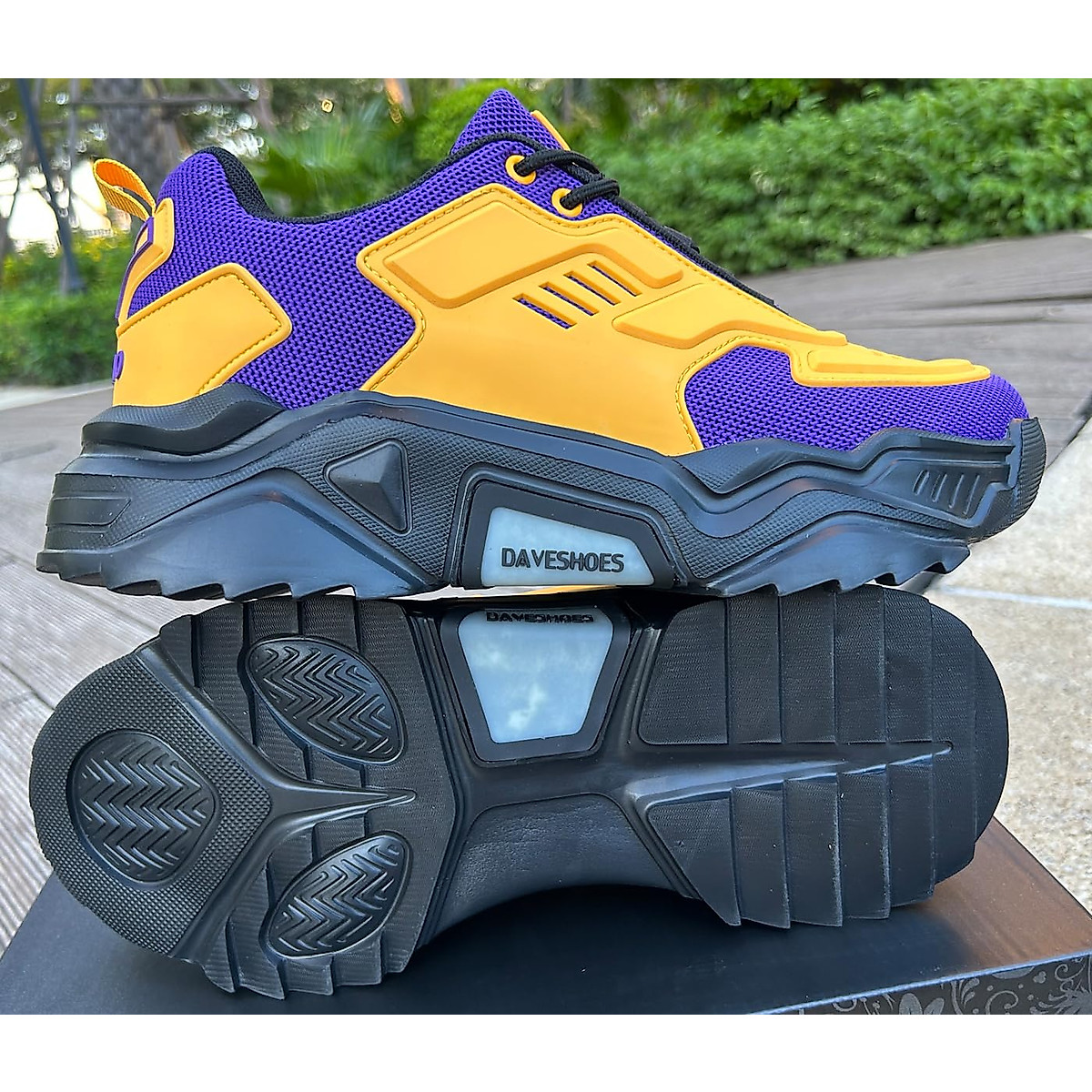 DAVESHOES Mens Wide Shoes for Walking Mamba 24 Luxury Sneakers with Latex Insoles Yellow and Black Platform Shoes Hiptop Running Sport Shoes Male