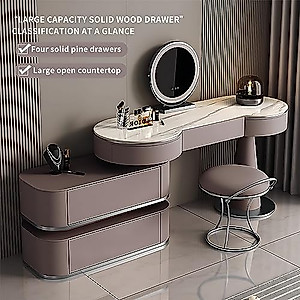 ZGNBSD Vanity Set - Luxury Makeup Table with Smart Mirror, Storage, and Vanity Chair - Premium Solid Wood Bedroom Vanity for Her