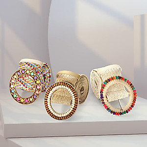 SeptCity Woven Belts for Women, Stretch Ladies Belts for Dresses, Wide Elastic Boho Ladies Belts with Colorful Buckle (khaki with brown)