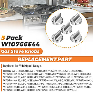 Beaquicy Upgraded W10766544 Gas Stove Knobs 5 Pack Burner Control Knobs Replacement for Whirlpool Range WFG540H0ES0 and Replaces W10430807 W10676228 4248219 AP5958476 PS10067059 EAP10067059
