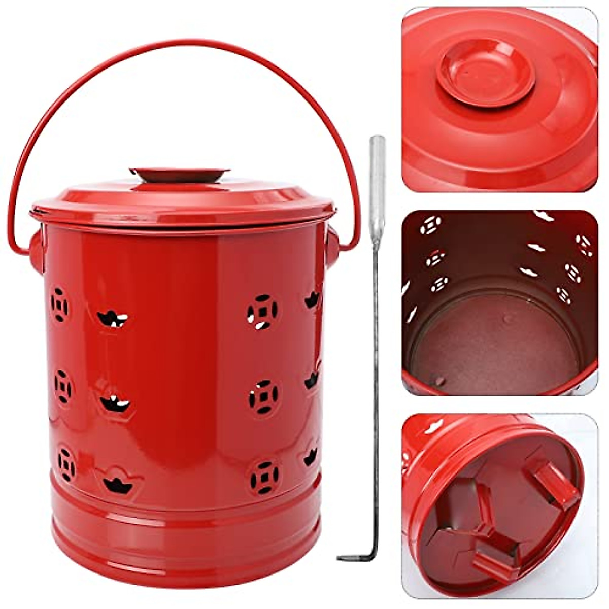 HANABASS Enamel Burn Barrel Incinerator Cages Fire Pits with Double Handle Fire Pit Poker Stick Metal Garden Fire Cage Debris Burn Bin Pot for Wood Paper Leaf Trash Backyard Bonfire
