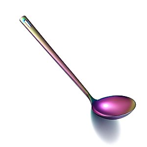 HOMQUEN Ladle, Stainless Steel Kitchen Ladle with Titainium Rainbow Plating, Soup Ladle, Cooking Ladle, Metal Soup Spoon for Cooking, Dishwasher Safe