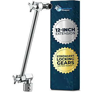 HammerHead Showers® ALL METAL 12 Inch Shower Head Extension Arm - Adjustable Shower Arm Extension Raises Showerhead Height - Shower Extender Arm Supports up to 10lbs — Chrome