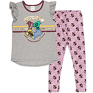 Harry Potter Hogwarts Big Girls Ruffle T-Shirt Legging Set 18-20 Pink/Gray