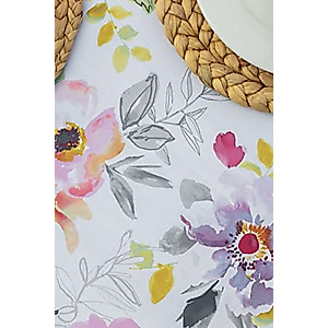 Benson Mills Spillproof Floral Spring/Summer Fabric Outdoor Tablecloth with Umbrella Hole, Zippered Table Cloth for Round Tables, Picnic/Patio (Harper, 70" Round with Umbrella Hole)