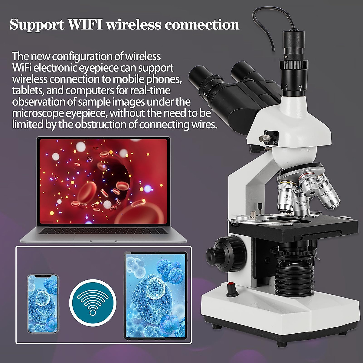Compound trinocular Microscope, 40X-5000X Magnification, Research Grade trinocular Compound Laboratory Microscope, high Resolution Optics, Suitable for Laboratory, School, Clinical…
