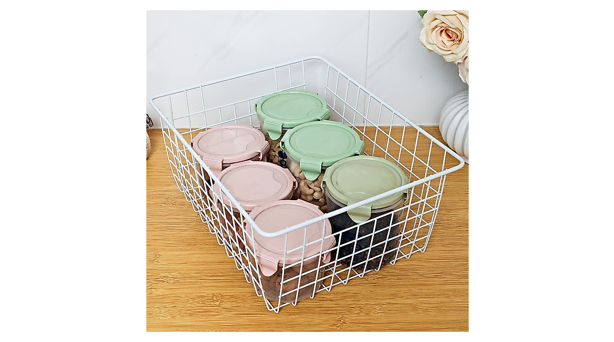 14" White Wire Storage Baskets for Freezer & Pantry Organization
