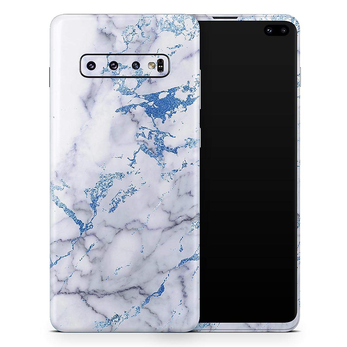 DesignSkinz Marble & Digital Blue Frosted Foil V5 Protective Vinyl Decal Wrap Skin Cover Compatible with The Samsung Galaxy S20 (Screen Trim & Back Glass Skin)