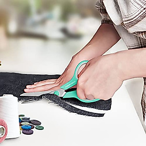 Scissors 8" Multipurpose Scissors Titanium Coated Sturdy Sharp Scissors Right/Left Handed Comfort-Grip Handles for Office Home School Sewing Fabric Craft Supplies Green/Gray