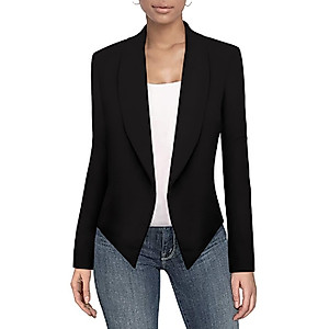 Hybrid & Company Womens Casual Work Office Blazer Open Front Heavy Ponti Shawl Collar Long Sleeve Jacket JK1134 9789 BLACK XL