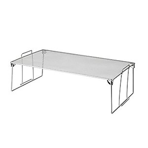 YBM HOME Stackable Shelf Storage Rack for Kitchen, Bathroom, and Office, Silver Mesh Wire Stainless Steel Organizer with Interlocking Legs, Foldable Design to Put Away (Large)