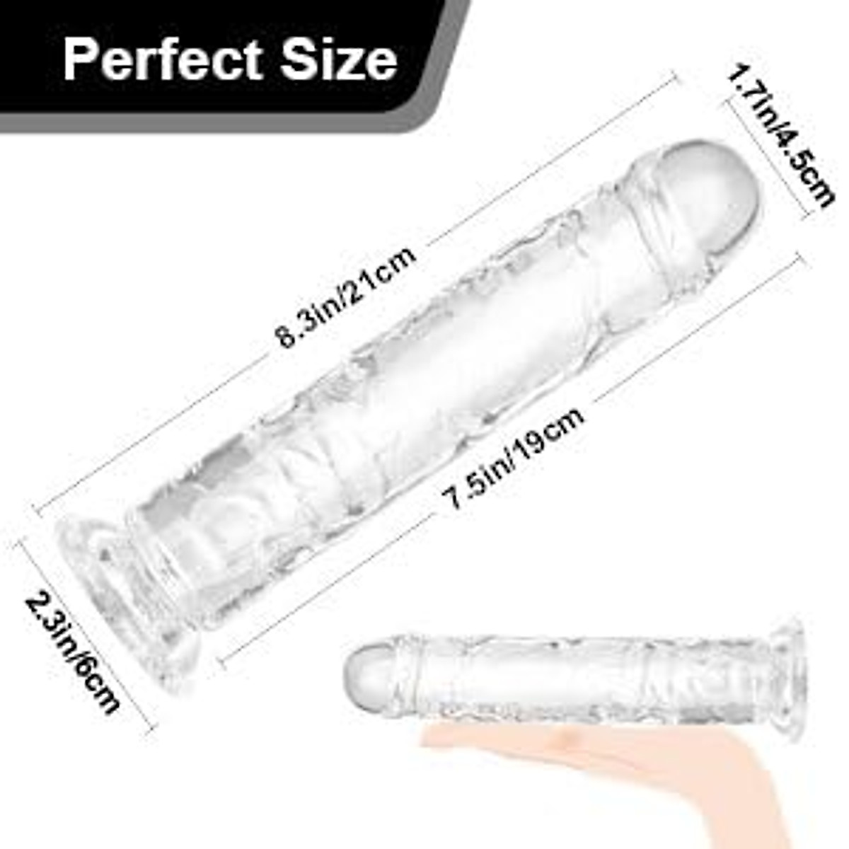 Realistic Dildos Feels Like Skin, 8.3 Inch Dildos with Strong Suction Cup for Hands-Free Play, Adult Sex Toys for Women Lifelike Huge Clear Dildo for Beginners Body-Safe Material