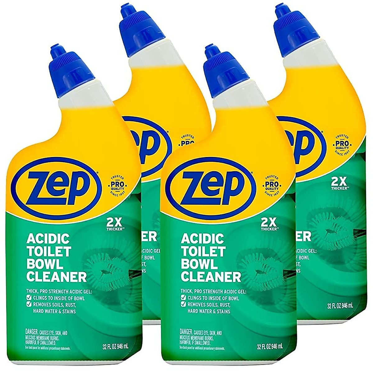 Zep Acidic Toilet Bowl Cleaner - 32 oz (Case of 4) - ZUATBC324 - Experience the Ultimate Cleaning Power with Our 2x Thicker Clinging Formula, Designed to Deliver a Professional-Quality Clean