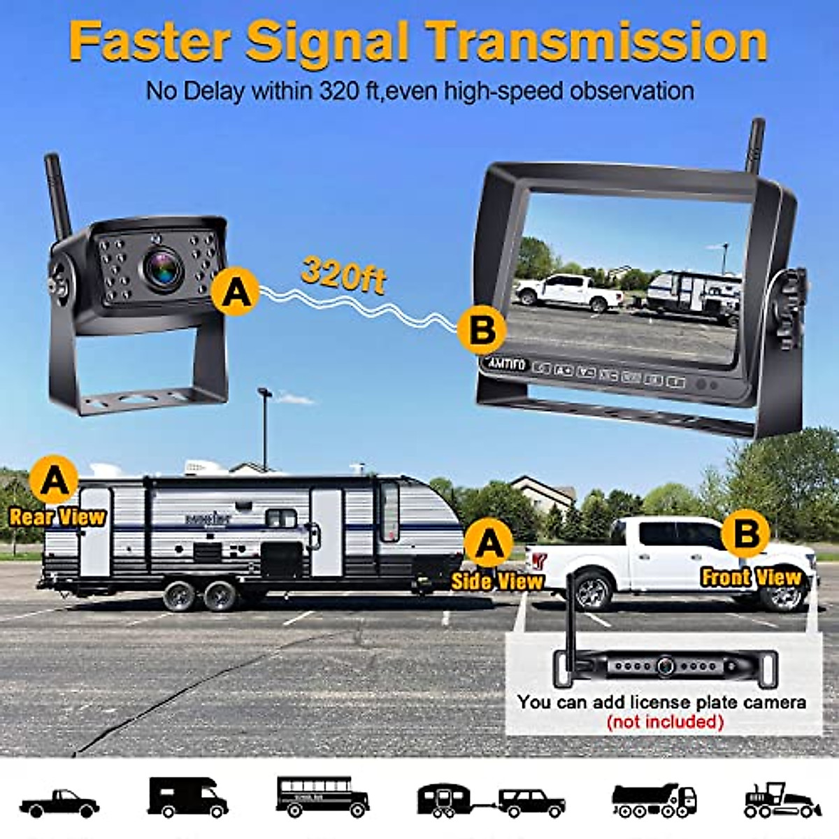AMTIFO RV Backup Camera Wireless HD 1080P 8 Inch Touch Key Monitor Trailer Rear View System for Truck 5th Wheel Camper Reverse Cam DVR Split Screen 4 Channels Compatible with Furrion Pre-Wired RVs A5