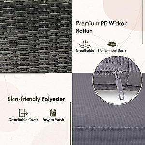 Tangkula 3-Piece Patio Furniture Set, PE Wicker Conversation Bistro Set w/A Tempered Glass Table & 2 Cushioned Chairs, Outdoor Table & Chairs Set for Patio Porch Yard Garden (Mix Gray+Grey)