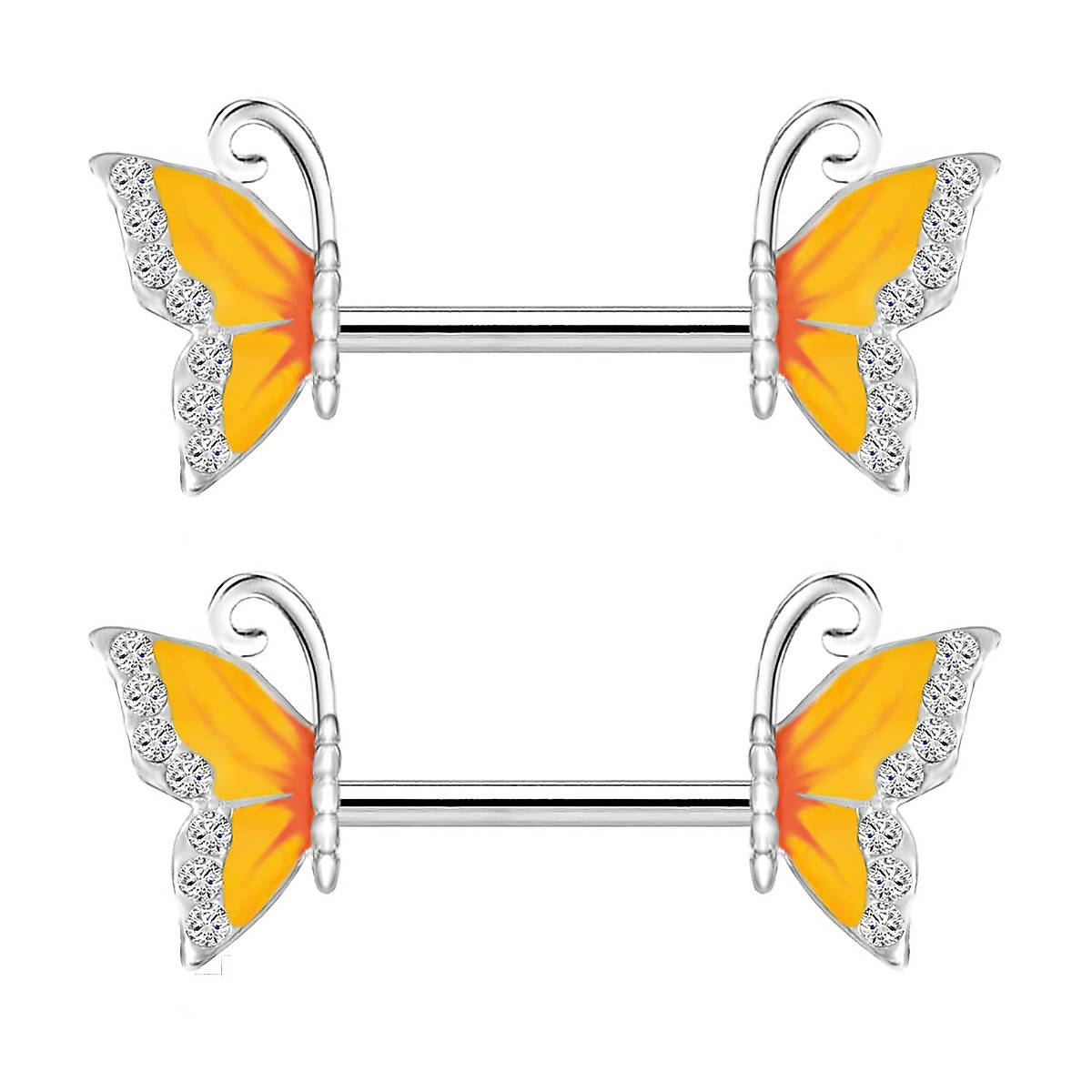 BODY16G CZCZ 14G Butterfly Nipple Rings 316L Stainless Steel Nipple Barbell Nipple Piercing Jewelry for Women