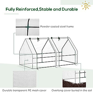 Outsunny 6' x 3' x 3' Portable Mini Greenhouse Outdoor Garden with Large Zipper Doors and Water/UV PE Cover, White