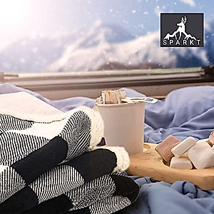 Sparkt Ultimate Travel Blanket Black and White Reversible Plush Flannel Fleece, Buffalo Check Plaid Durable Warm and Cozy Camping Throw (80X60)