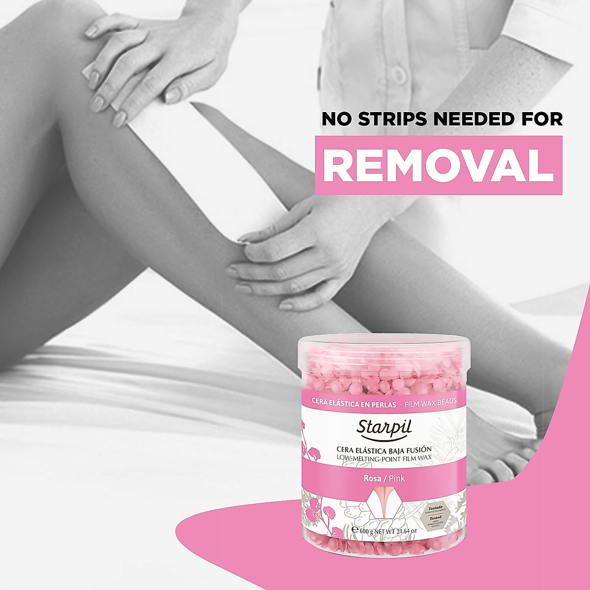 Starpil Wax 600g / 1.3 lb Pink Hard Wax Beads for Painless Hair Removal, Stripless Wax Beads, Polymer Blend Low Temperature Wax for Face, Bikini, Brazilian, Legs, Underarm, Back and Chest