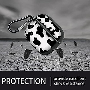 Naiadiy AirPods 3 (2021) Case Cover with Keychain, PU Leather Edge Bumper with Cute Black Cow Print Pattern Design, Full Body Protective Case Cover for Apple AirPods 3rd Generation Charging Case