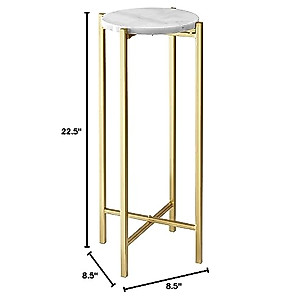 Urban Shop White Marble Collapsible Side Accent Drink Table with Gold Metal Legs, ‎8.5 in x 8.5 in x 22.5 in