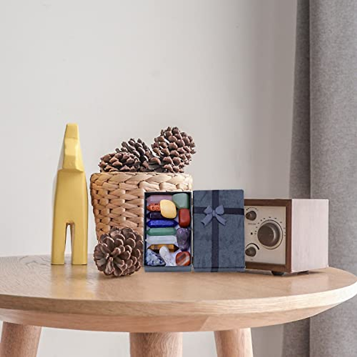 Crystal Chakra Yoga Stone, Natural Crystal Hexagonal Column, Spiritual Meditation Therapy Tumbled Stones, DIY Gift Box Decoration Matching Set (Black)