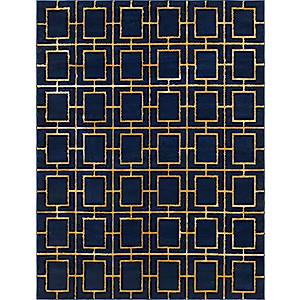 Unique Loom Glam Collection Geometric, Squares, Metallics, Modern, Chic Area Rug, 8 ft x 10 ft, Navy Blue/Gold