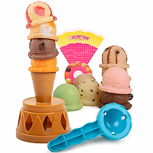 Smart Novelty Ice Cream Toy Stacking Tower - Balancing and Stackable Scoop Ice Cream Play Set for Toddlers, Frozen Dessert Food Games for Kids Aged 3+