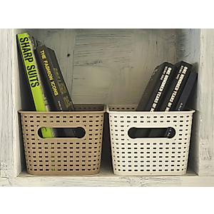 MBKO Plastic Storage Basket - Kitchen Office Pantry Organizer Bins (Small-6PK, Grey)