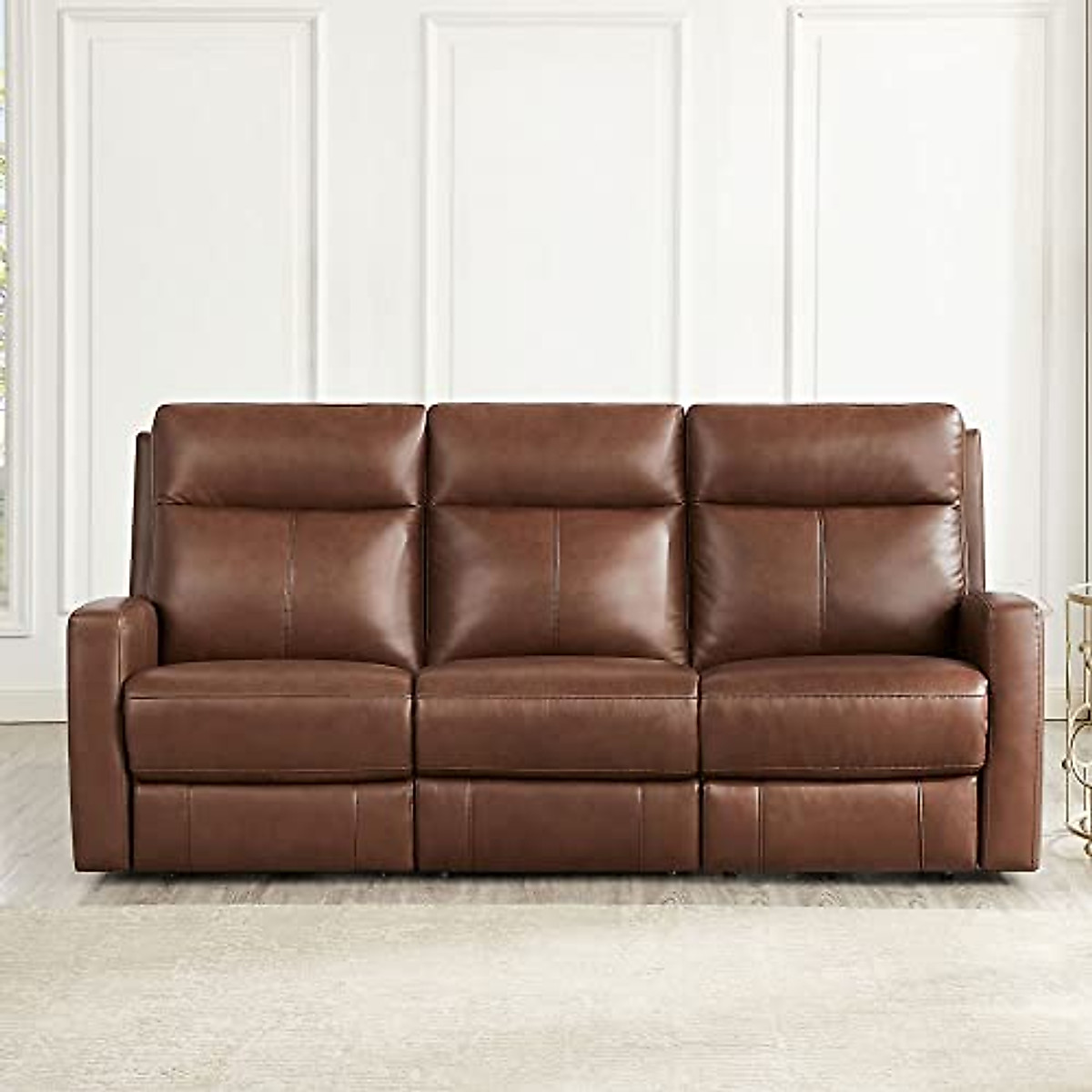 Hydeline Vienna Zero Gravity Power Recline and Headrest 100% Top Grain Leather Sofa with Built-in USB-Ports, Pecan