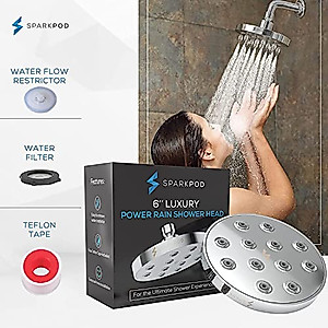 SparkPod Power Rain Shower Head- High Pressure Rainfall Shower Head- Unique Wide Spray Pattern Emulates a Rainstorm- Luxury Modern Look- No Hassle 1-Min Install (2.5GPM, Luxury Polished Chrome)
